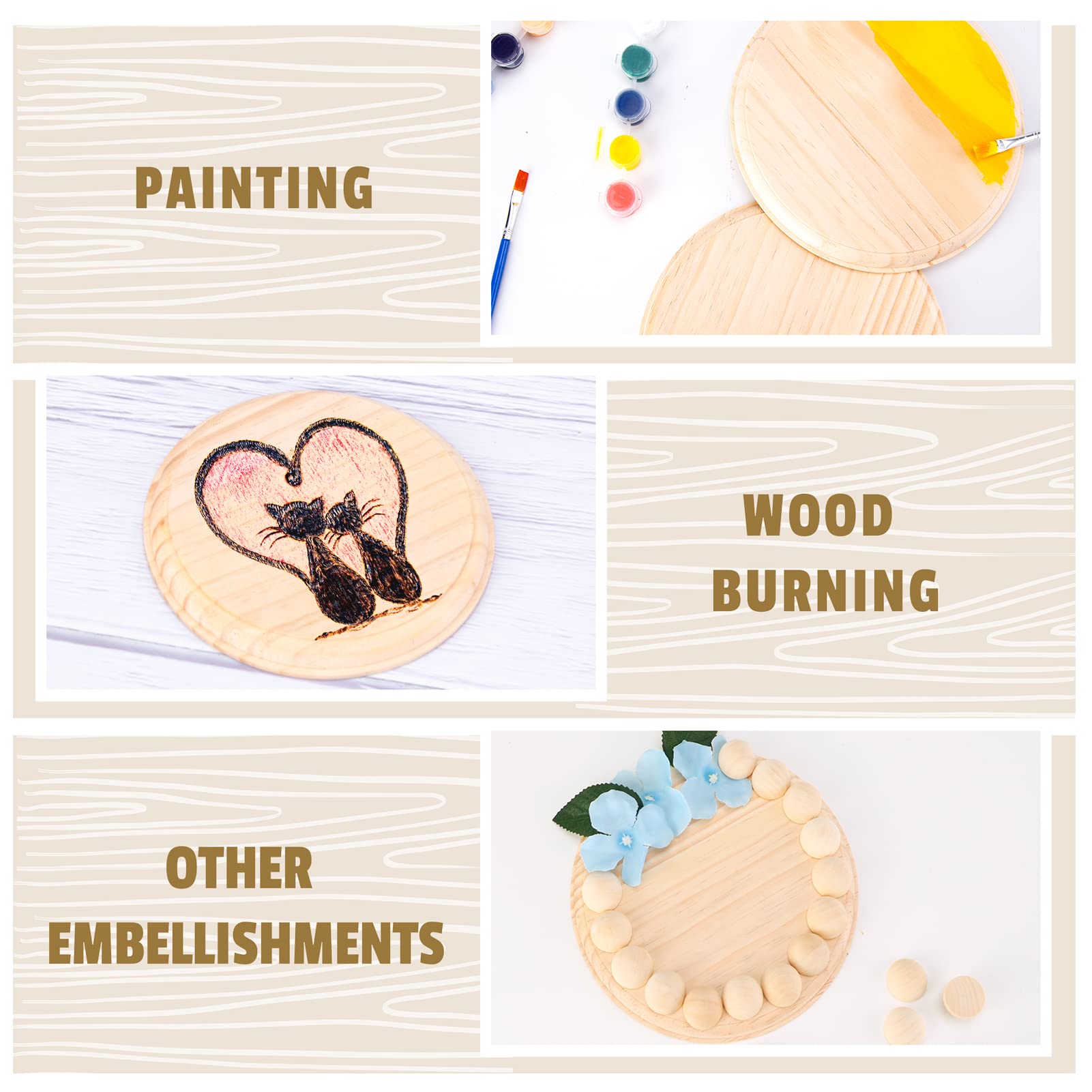 Pllieay 2Pcs 7 Inch Round Wooden Plaque Unfinished Circle Plaque, Wood Display Base for Craft Projects