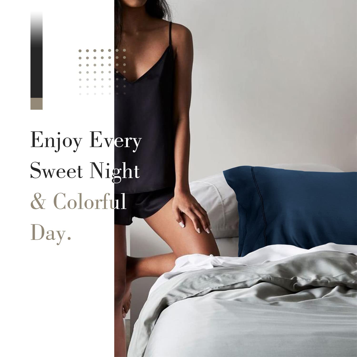 WishSmile Cooling Pillowcases Navy Blue Queen Pillow Cases Pillowcases Set of 2 Breathable Cool Silky Soft Moisture Wicking for Hot Sleepers,Hair and Skin Friendly,2 Pack,20x30 inches