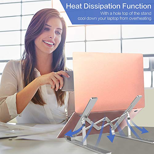 Yvnicll Laptop Stand for Desk,Adjustable Ergonomic Portable Aluminum Laptop Holder,Compatible with MacBook Air Pro, HP, Lenovo, Dell, More 10-15.6β Laptops and Tablets (Silver)