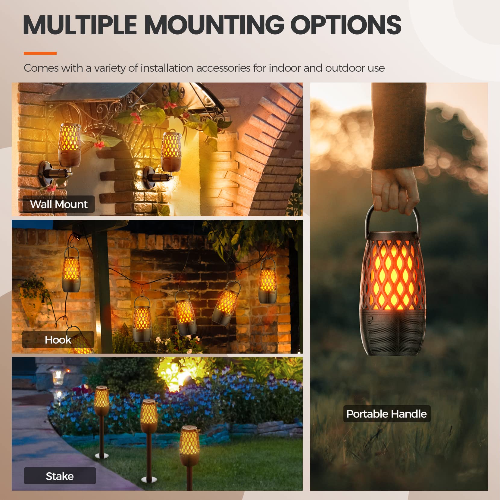 KuccHero Outdoor Bluetooth Speaker with Light, Decor, Tech Gadget Cool Stuff, Sync up to 100 Wireless Portable Speaker with Wall Mount/Stake/Hook, Waterproof for Patio/Yard/Party/Camping