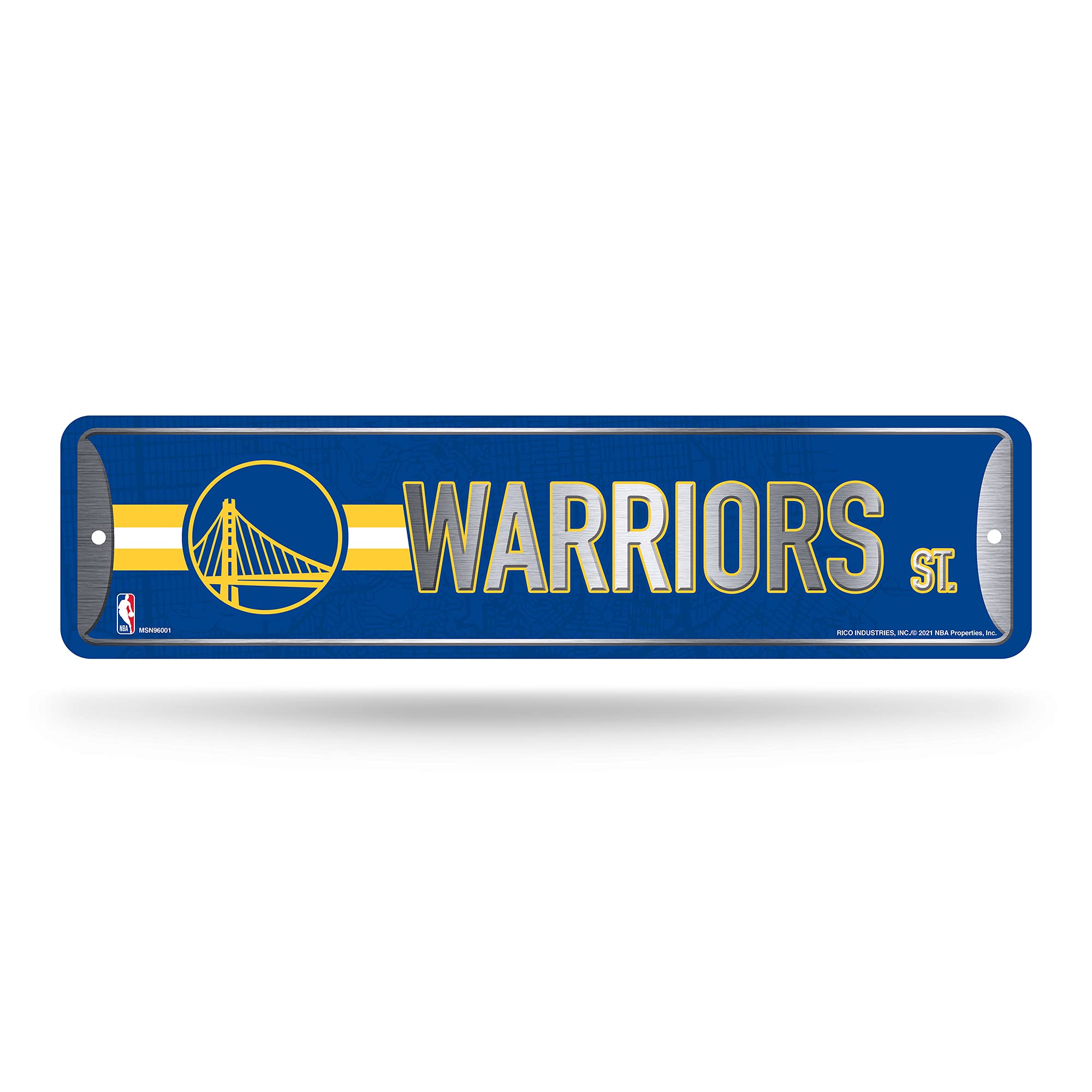 Rico Industries NBA Golden State Warriors Home Décor Metal Street Sign (4" x 15") - Great for Home, Office, Bedroom, & Man Cave - Made,Silver
