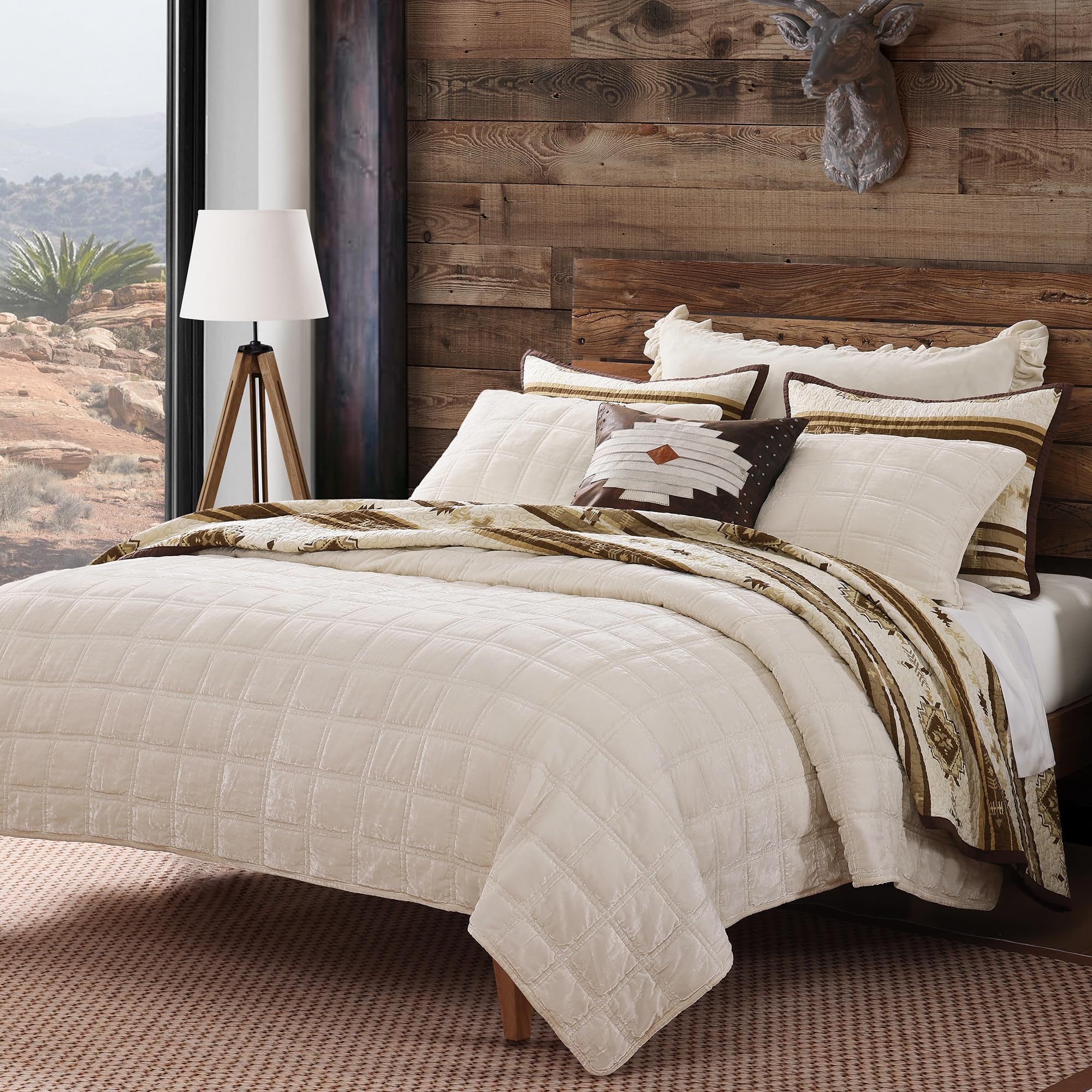 Paseo Road by HiEnd Accents Dakota Western Bedding 3 Piece Quilt Set with Pillow Shams, Full Queen Aztec Bedding Set, Brown Tribal Southwestern Bedding, Geometric Pattern Cotton Reversible Bed Set