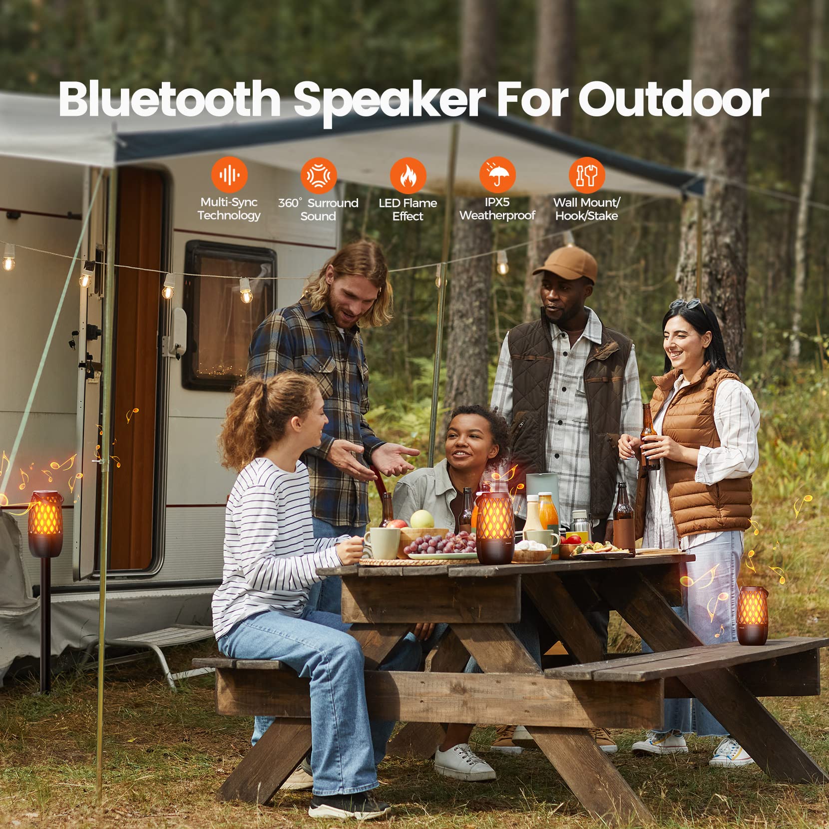 KuccHero Outdoor Bluetooth Speaker with Light, Decor, Tech Gadget Cool Stuff, Sync up to 100 Wireless Portable Speaker with Wall Mount/Stake/Hook, Waterproof for Patio/Yard/Party/Camping