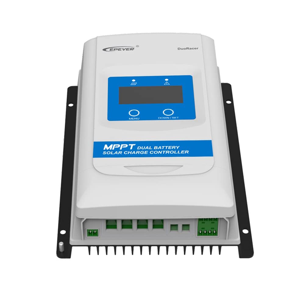 EPEVER 30A MPPT Dual Battery Solar Charge Controller 12V/24V Auto Max. PV 100V DuoRacer 30 Amp Controller for RV Camper Caravan Boat Trailer fit for Sealed, Gel, Flooded, Lithium Battery