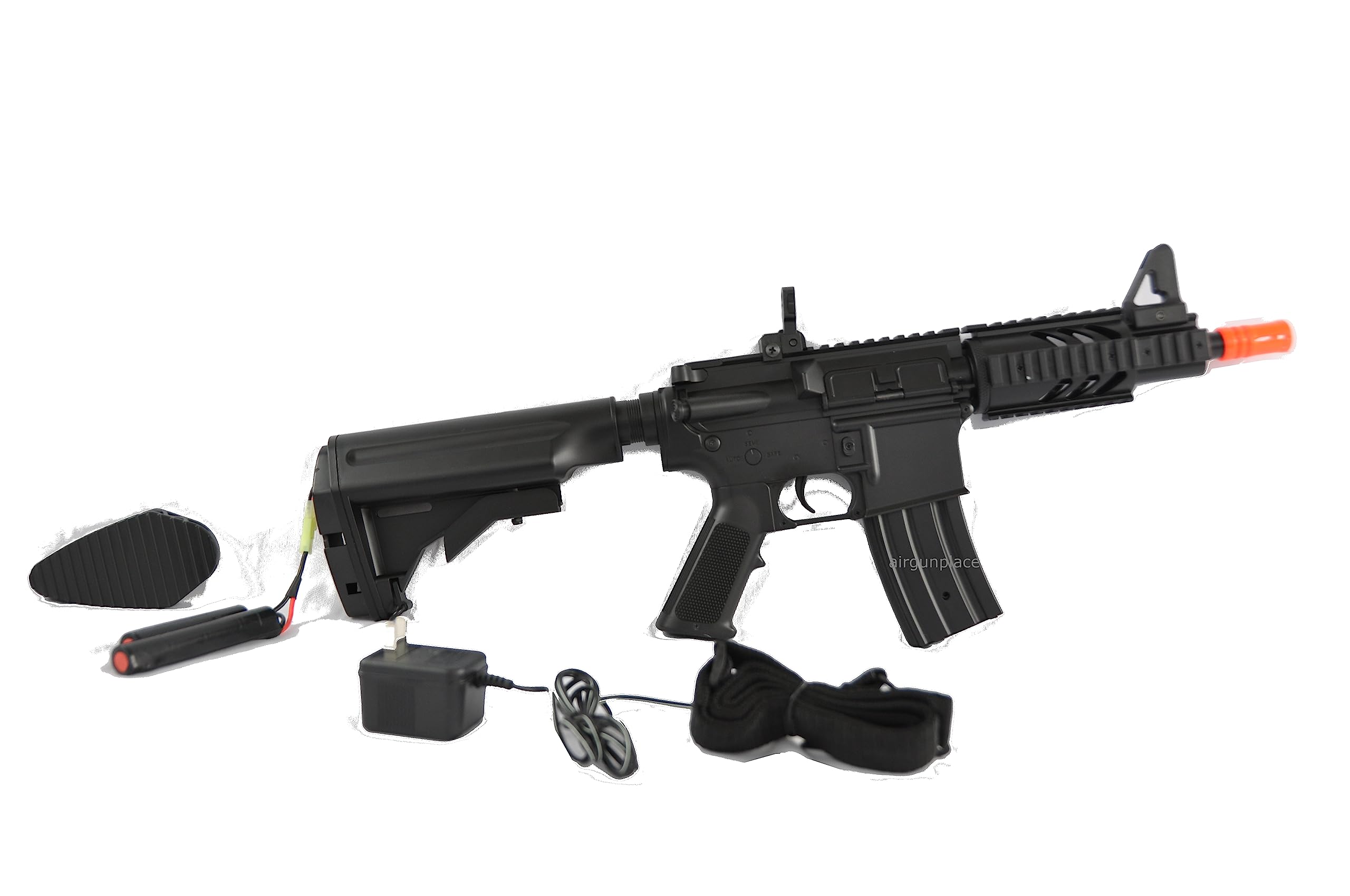 Airgunplace Full & Semi Auto Electric Airsoft Gun M4 Style AEG Black Color Battery & Charger Included