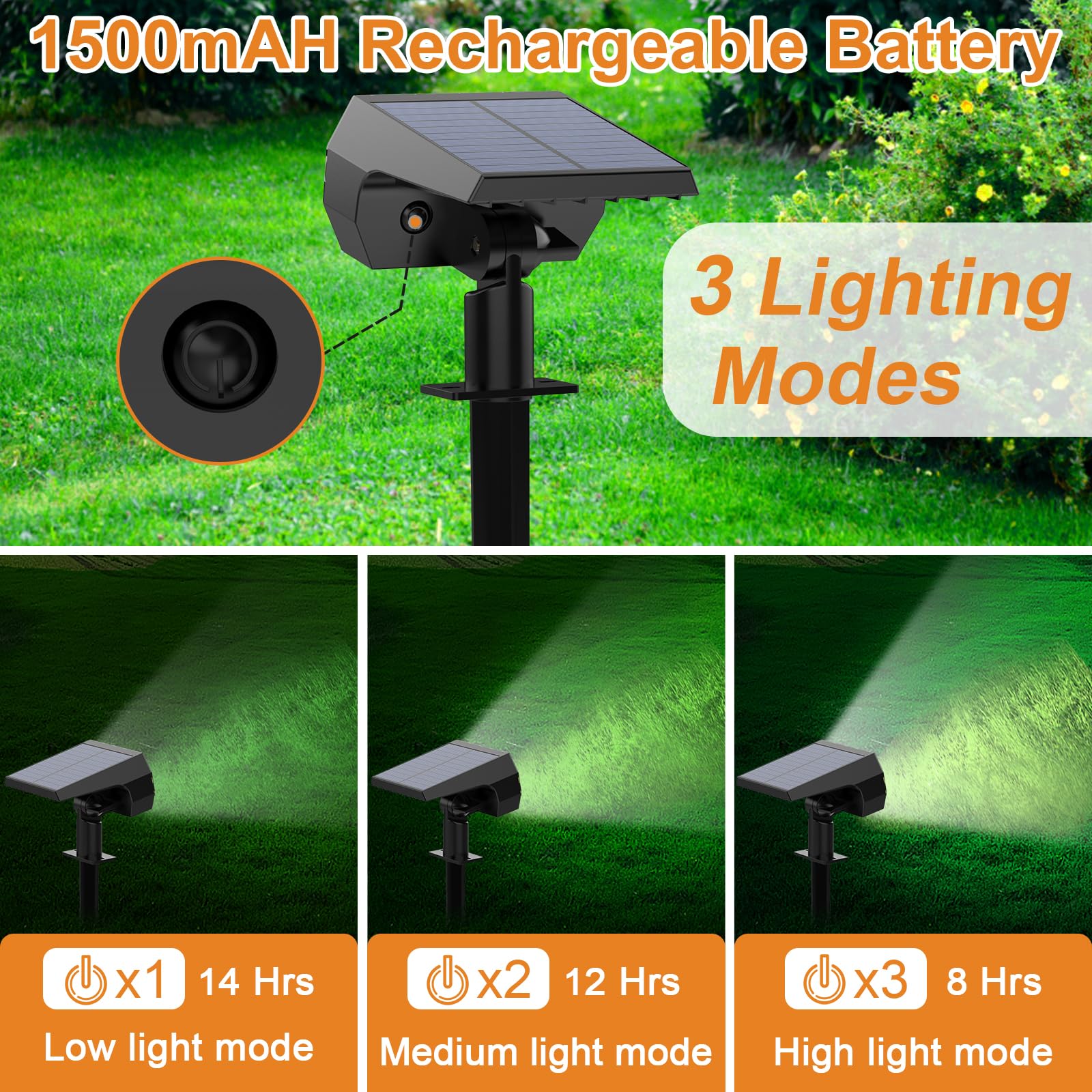 WELALO Solar Spot Lights Outdoor, [6 Pack/52 LED/3 Modes] 2-in-1 Solar Landscape Spotlights, Solar Powered Security Lights, IP65 Waterproof Wall Lights for Walkway Yard Garden Driveway(Cool White)