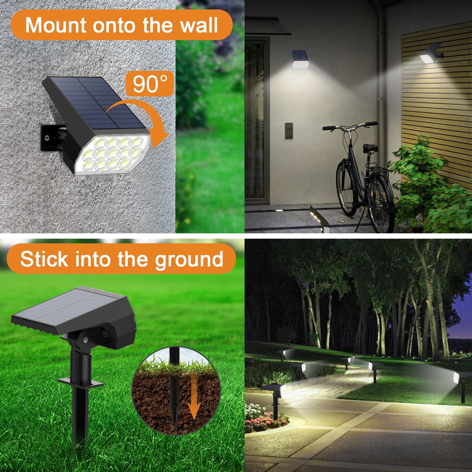 WELALO Solar Spot Lights Outdoor, [6 Pack/52 LED/3 Modes] 2-in-1 Solar Landscape Spotlights, Solar Powered Security Lights, IP65 Waterproof Wall Lights for Walkway Yard Garden Driveway(Cool White)