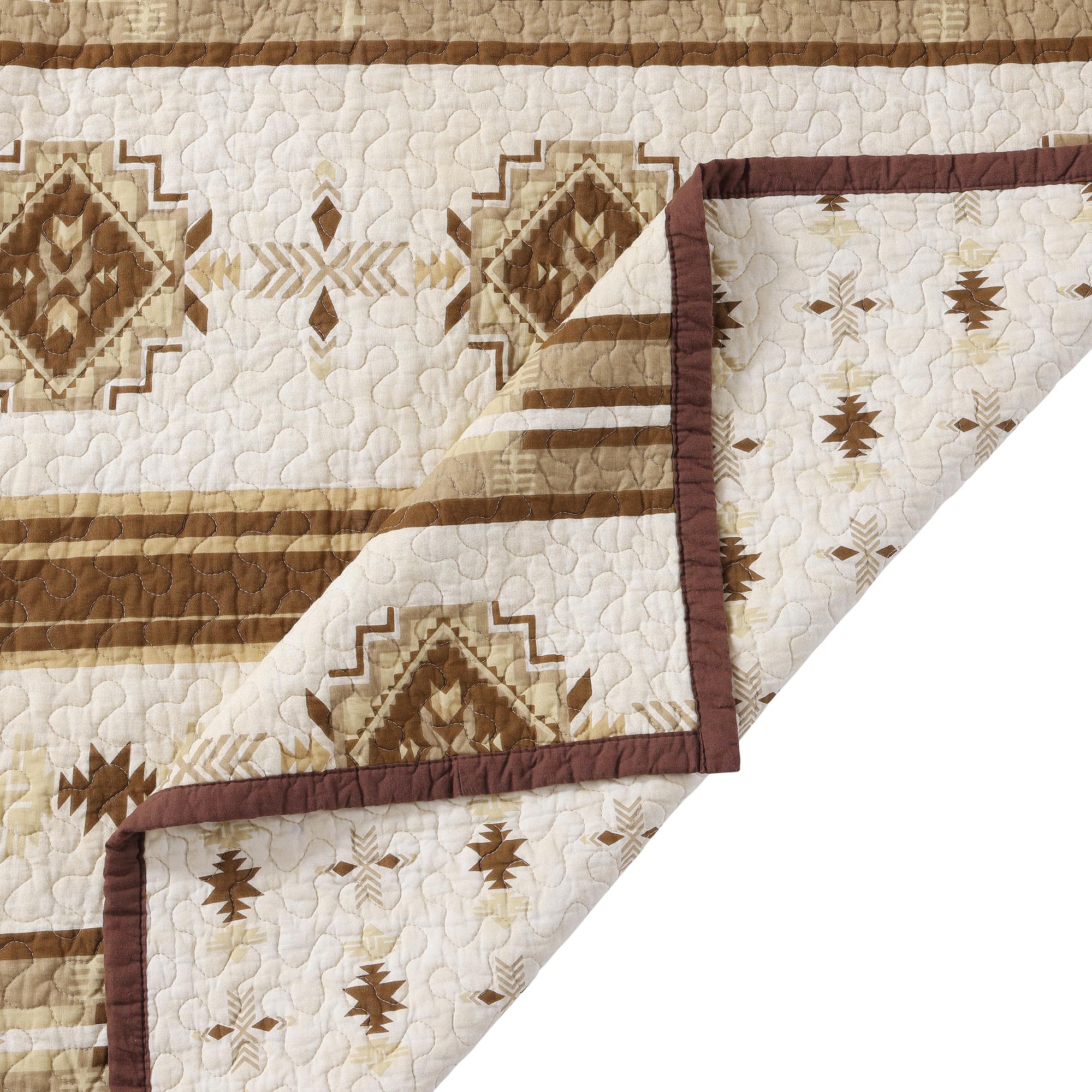 Paseo Road by HiEnd Accents Dakota Western Bedding 3 Piece Quilt Set with Pillow Shams, Full Queen Aztec Bedding Set, Brown Tribal Southwestern Bedding, Geometric Pattern Cotton Reversible Bed Set