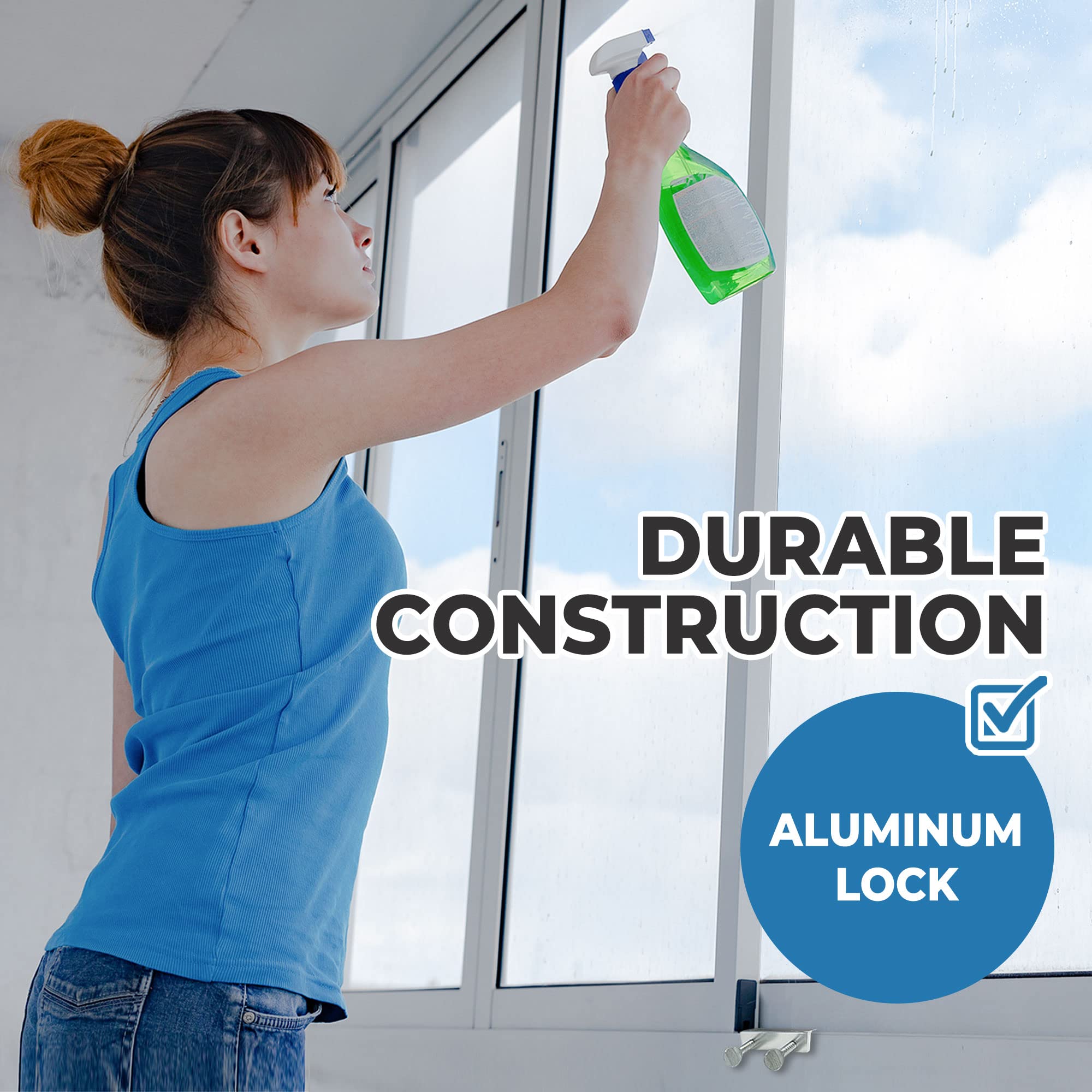 Shop Square Window Locks, 4 Pack Aluminum Thumb Turn Window Lock, Secure Sliding Windows & Doors, No-Drill Install, Child Proof, Indoor Outdoor, Requires 28-36mm Clearance