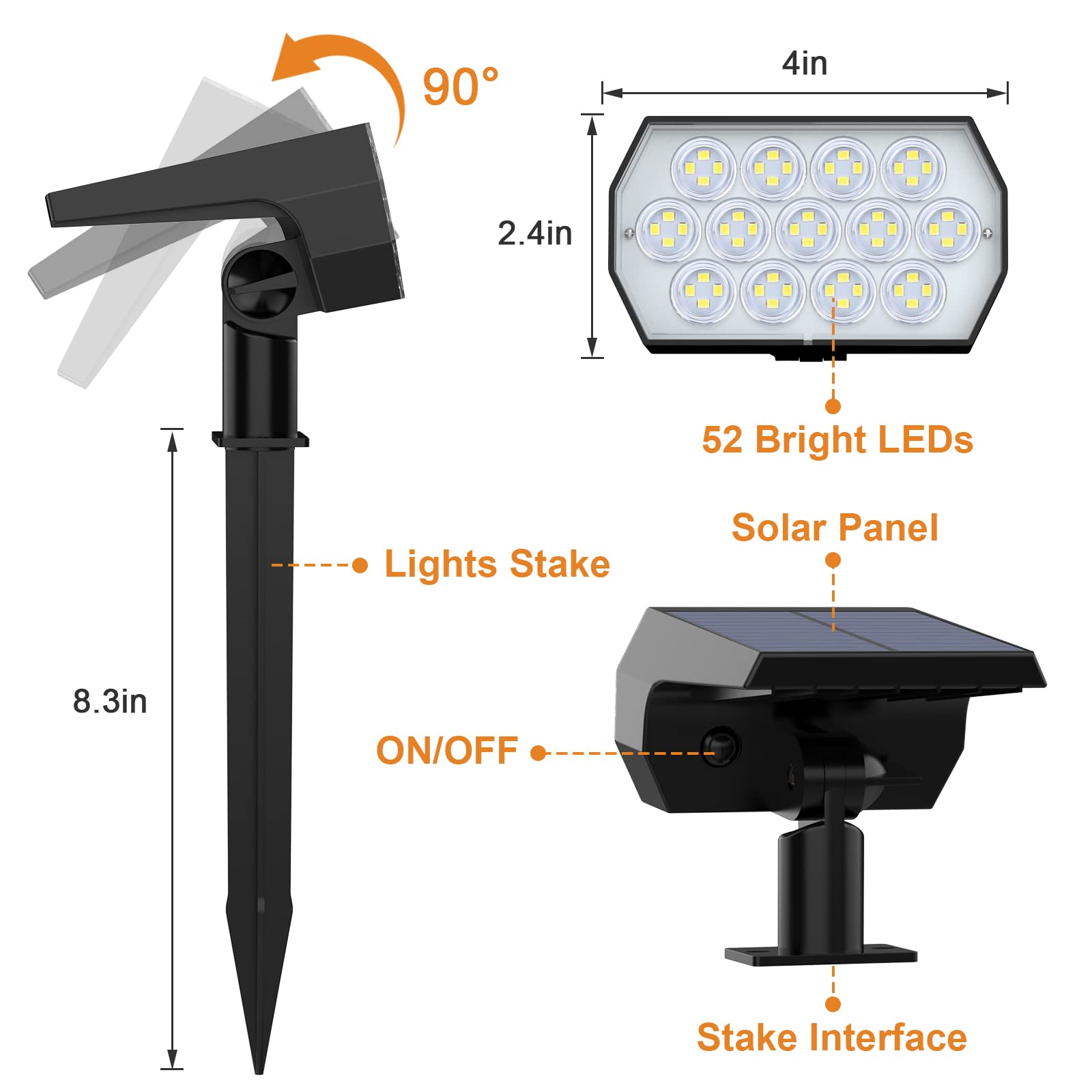 WELALO Solar Spot Lights Outdoor, [6 Pack/52 LED/3 Modes] 2-in-1 Solar Landscape Spotlights, Solar Powered Security Lights, IP65 Waterproof Wall Lights for Walkway Yard Garden Driveway(Cool White)