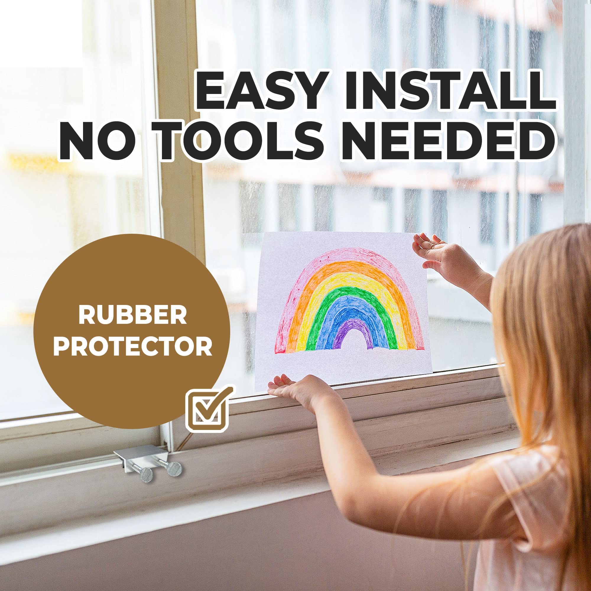Shop Square Window Locks, 4 Pack Aluminum Thumb Turn Window Lock, Secure Sliding Windows & Doors, No-Drill Install, Child Proof, Indoor Outdoor, Requires 28-36mm Clearance