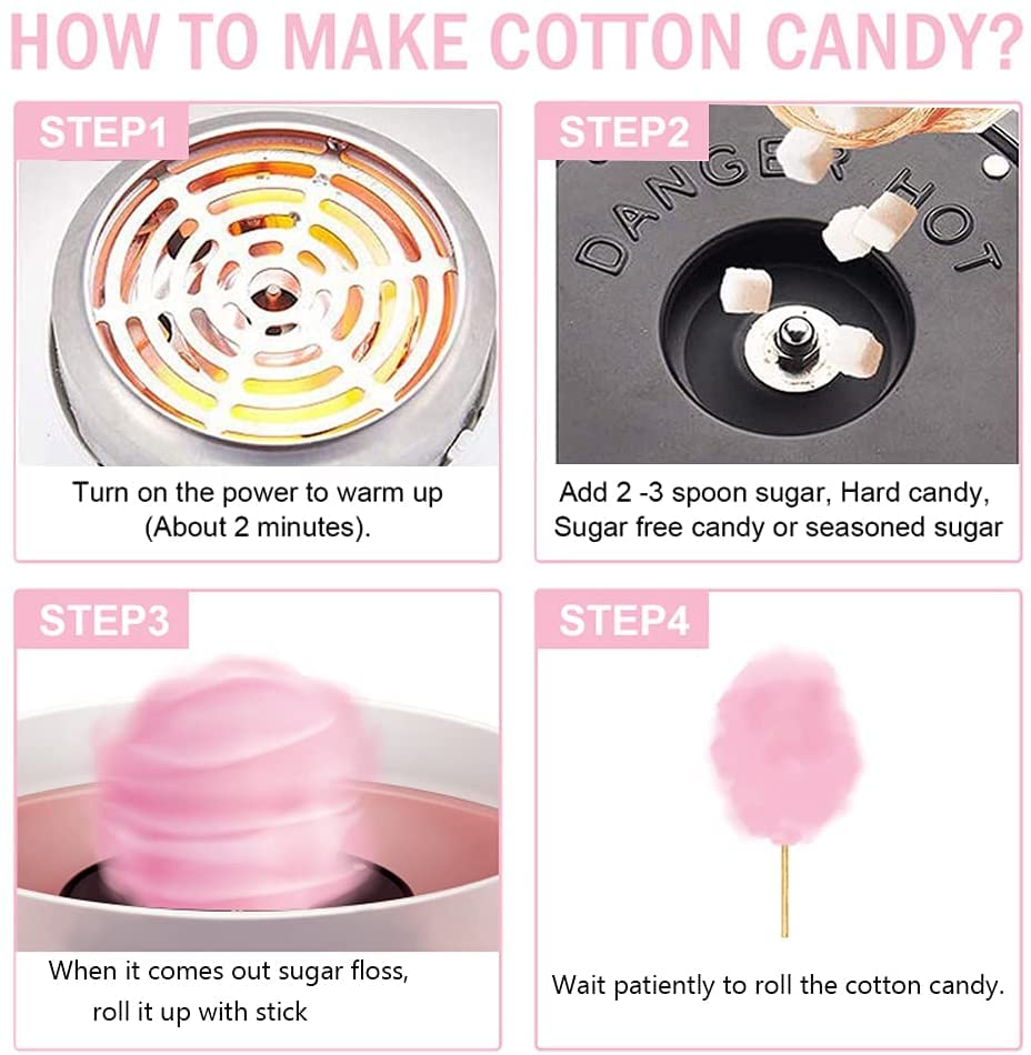 Jokpenes Cotton Candy Machine for Kids,Portable Mini Electric Cotton Candy Maker with 10 Reusable Cottons Candy Cones & Sugar Scoop for Birthday Family Party