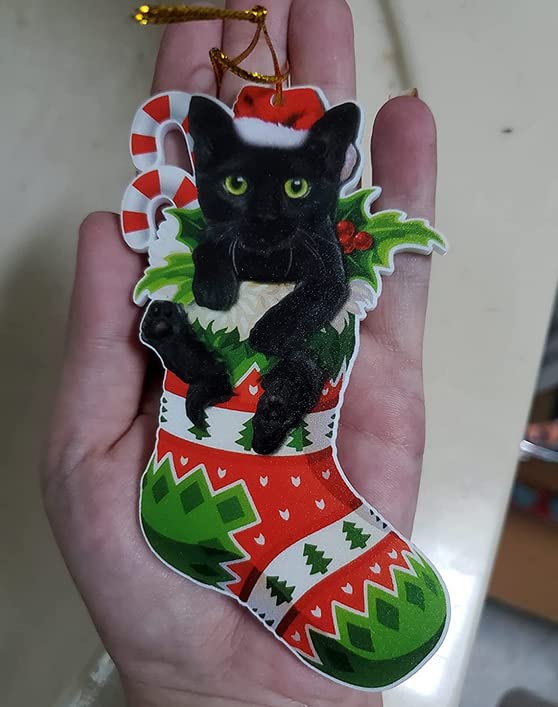 Black Cat Funny Acrylic Ornament - Hilarious Sock Design - Dark Humor Christmas Tree Decoration - 2024 Kitten Christmas Ornament