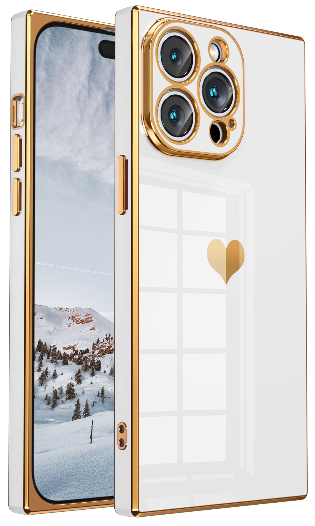Tzomsze Case for iPhone 13 Pro Max Case,Cute Aesthetic Camera Lens Protection &Electroplate Reinforced Corners TPU Case-White