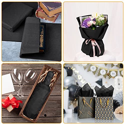 Custry 60 Sheets Black Tissue Paper Gift Wrap Paper Bulk for Graduation, Birthday Party,Arts Crafts,DIY,Halloween(14 x 20 Inch)