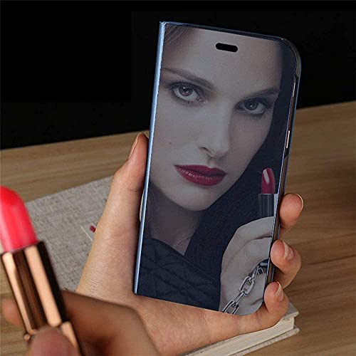 CCasualL Compatible for Oppo Reno2 Z Case 6.53 inch Electroplating Mirror Design Bracket Clear Vision Flip-Book Style Mirror Makeup PU Shockproof Protective Cover-Gold