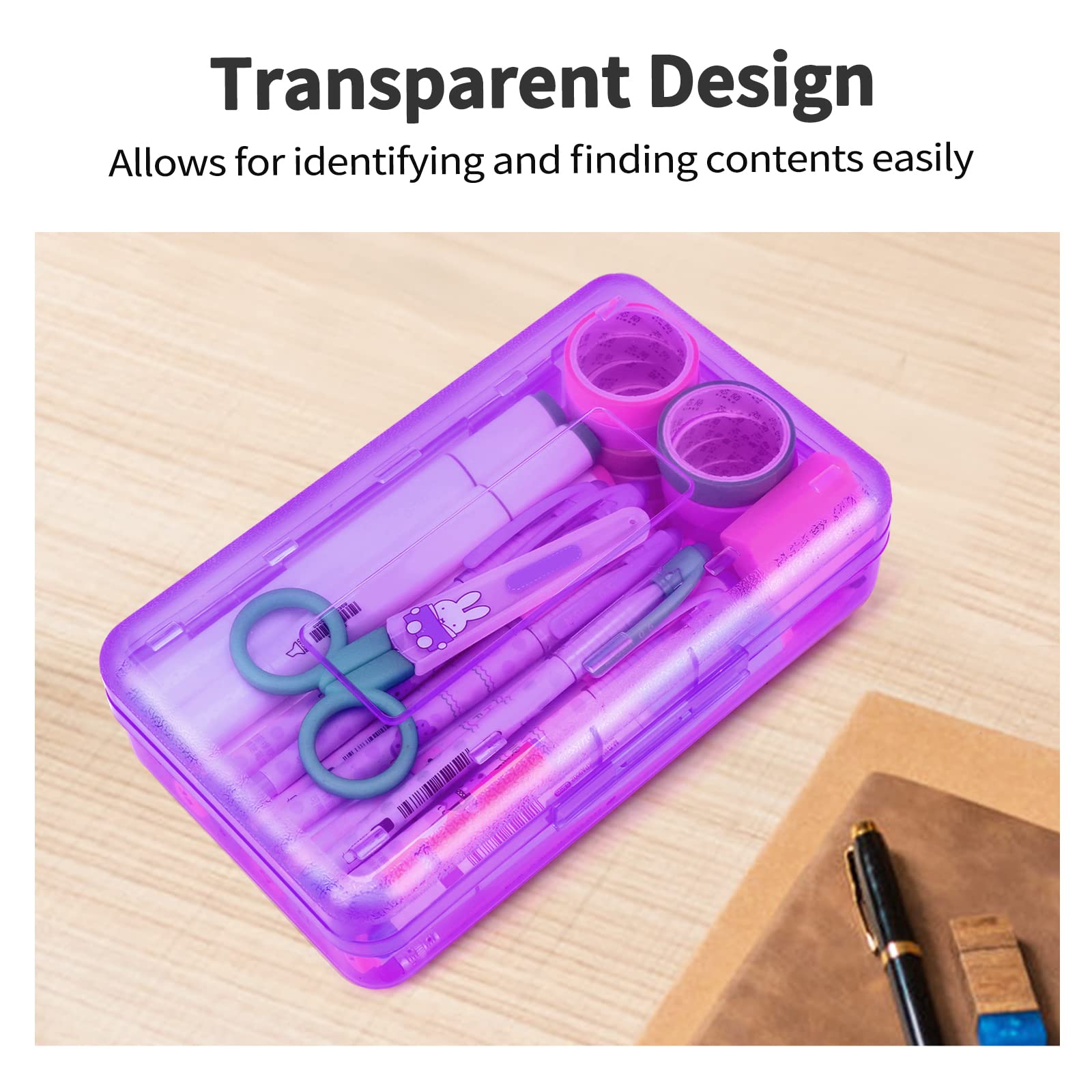 Sooez 3 Pack Pencil Case, Large Pencil Box Case, Clear Crayon Marker Box Bulk, Hard Plastic School Supplies with Snap-tight Lid, Stackable Storage Container Art Craft Organizer for Bead Pens