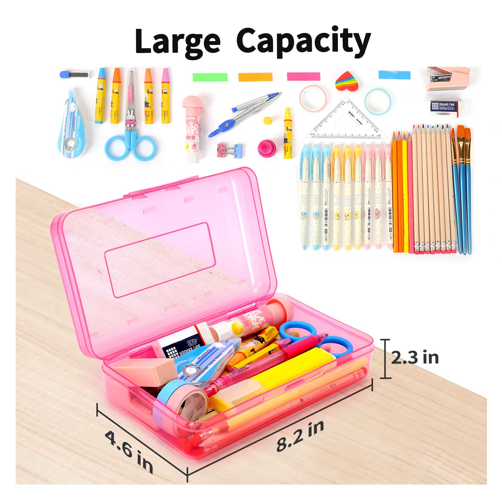 Sooez 3 Pack Pencil Case, Large Pencil Box Case, Clear Crayon Marker Box Bulk, Hard Plastic School Supplies with Snap-tight Lid, Stackable Storage Container Art Craft Organizer for Bead Pens