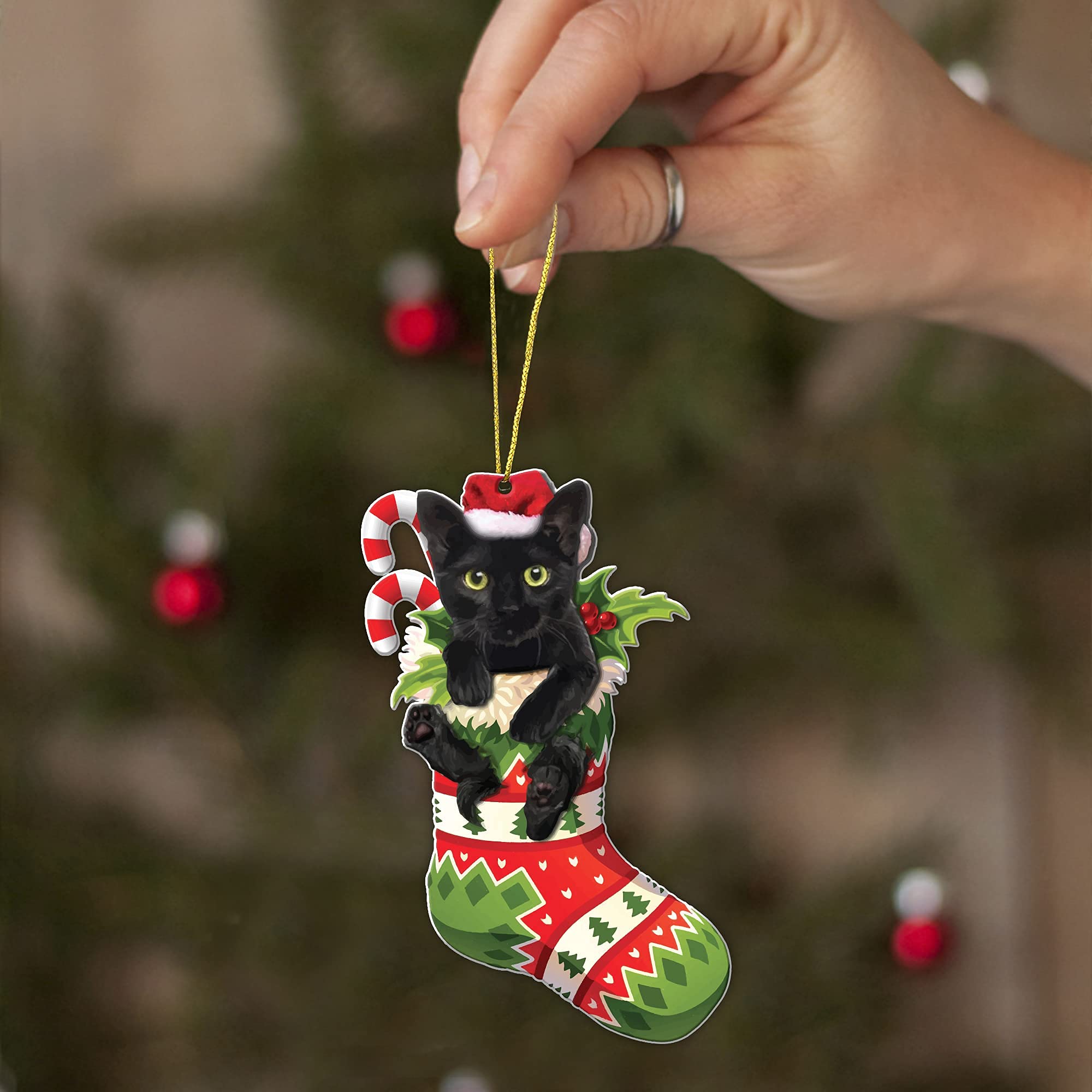 Black Cat Funny Acrylic Ornament - Hilarious Sock Design - Dark Humor Christmas Tree Decoration - 2024 Kitten Christmas Ornament