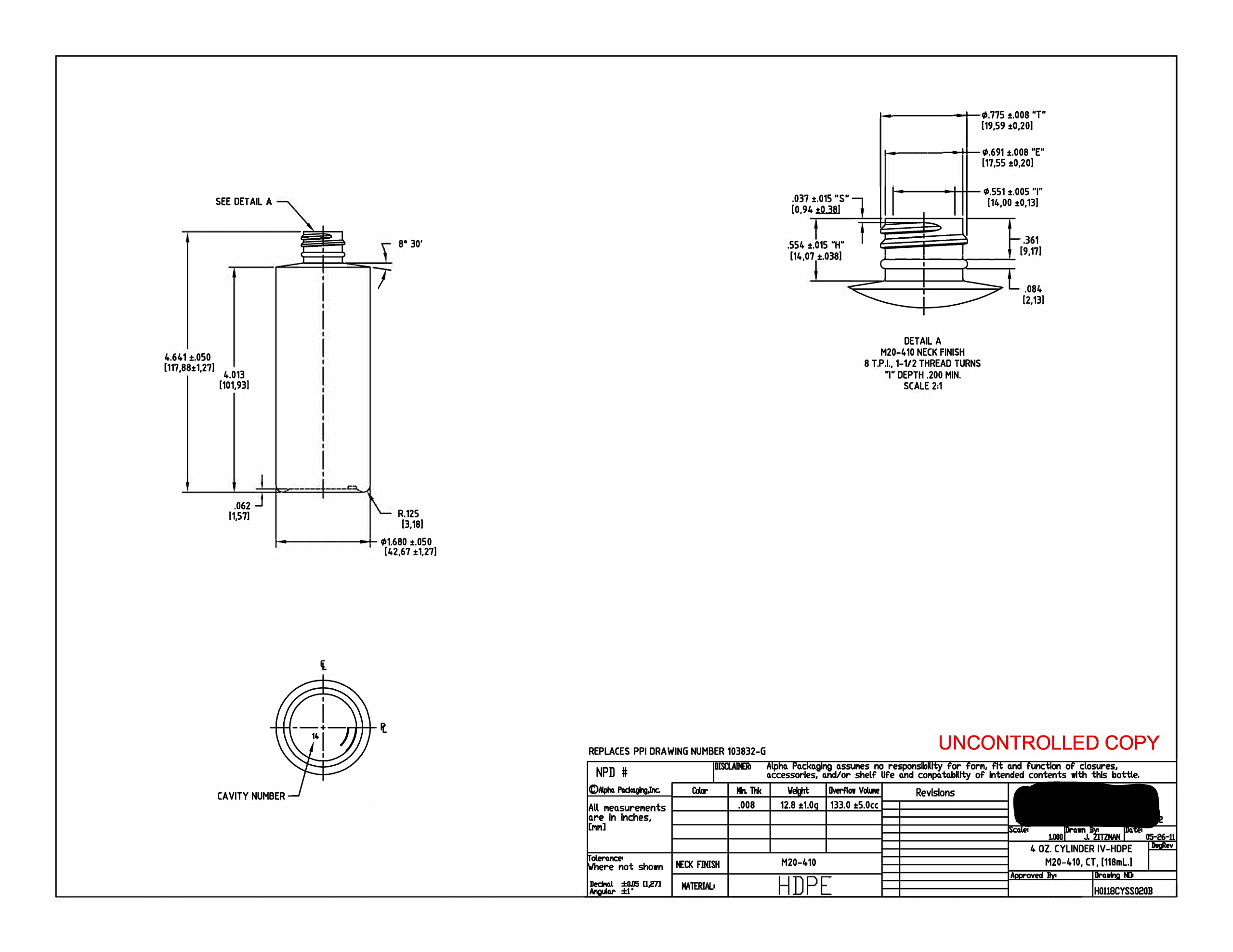 4 Ounce (120 ml) Cylinder IV Natural HDPE White Plastic Bottles (Sold in Lots of 3,000 Bottles)