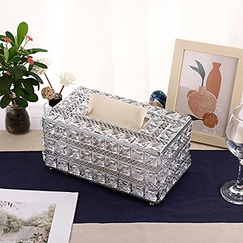 Sumnacon Crystal Rectangular Tissue Box Cover - Decorative Glass Tissue Holder, Sparkling Napkin Facial Tissue Holder for Bathroom Dresser Night Stand Desk Table Office Home Decor, Silver
