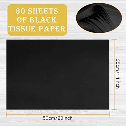 Custry 60 Sheets Black Tissue Paper Gift Wrap Paper Bulk for Graduation, Birthday Party,Arts Crafts,DIY,Halloween(14 x 20 Inch)