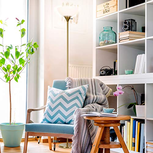 Brightech Sky Dome Dimmable LED Floor Lamp, Torchiere Floor Lamp for Living Rooms & Offices β Tall Standing Lamp for Reading & Hobbies β Brass/Gold