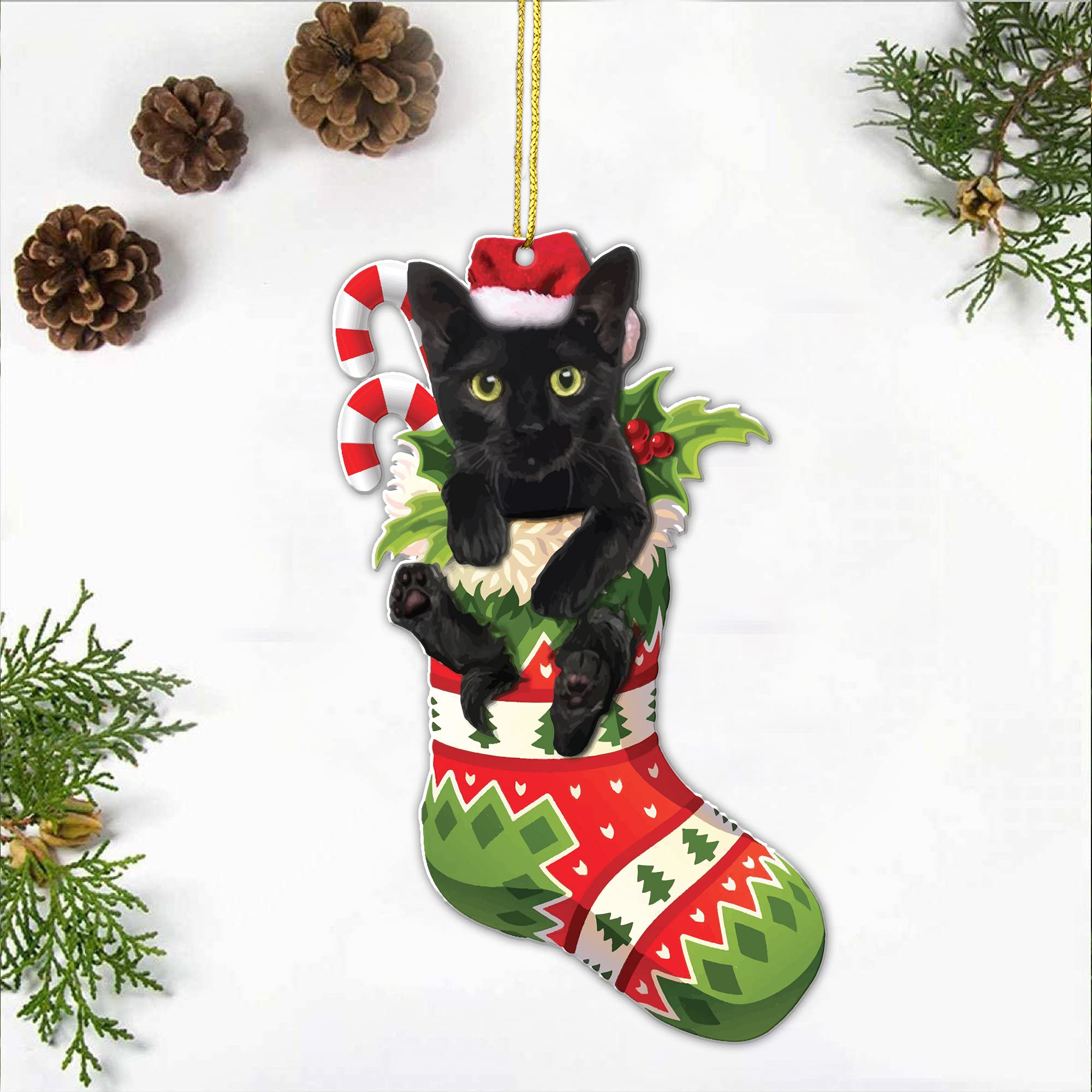 Black Cat Funny Acrylic Ornament - Hilarious Sock Design - Dark Humor Christmas Tree Decoration - 2024 Kitten Christmas Ornament