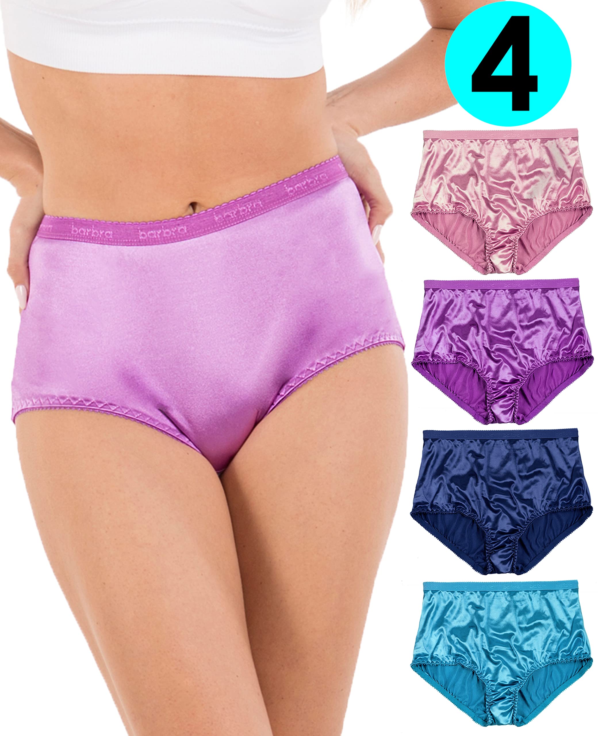 Barbra Lingerie Satin Panties S to Plus Size Womens Underwear Full Coverage Brief Multi-Pack (Grape, 4XL)