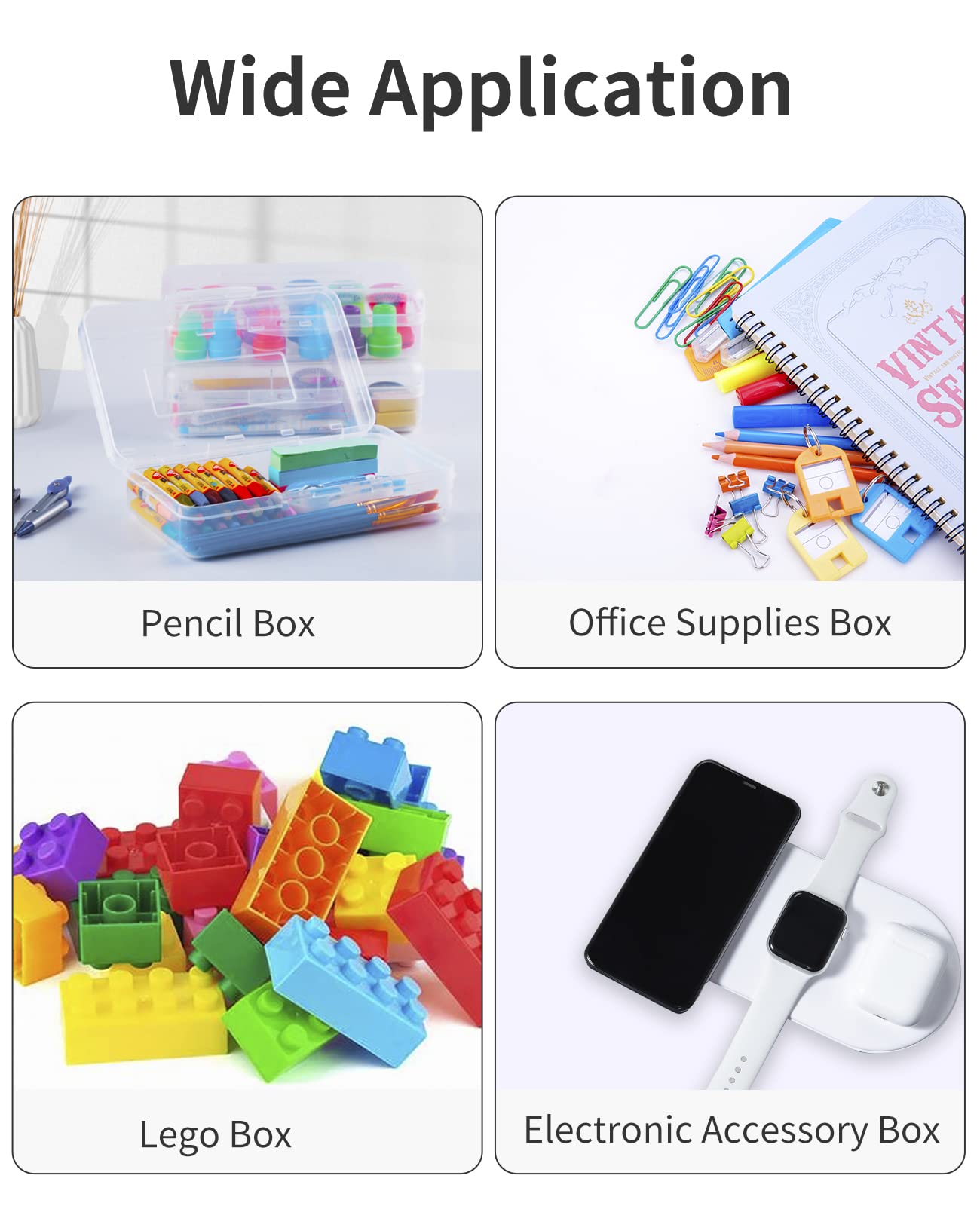 Sooez 3 Pack Pencil Case, Large Pencil Box Case, Clear Crayon Marker Box Bulk, Hard Plastic School Supplies with Snap-tight Lid, Stackable Storage Container Art Craft Organizer for Bead Pens