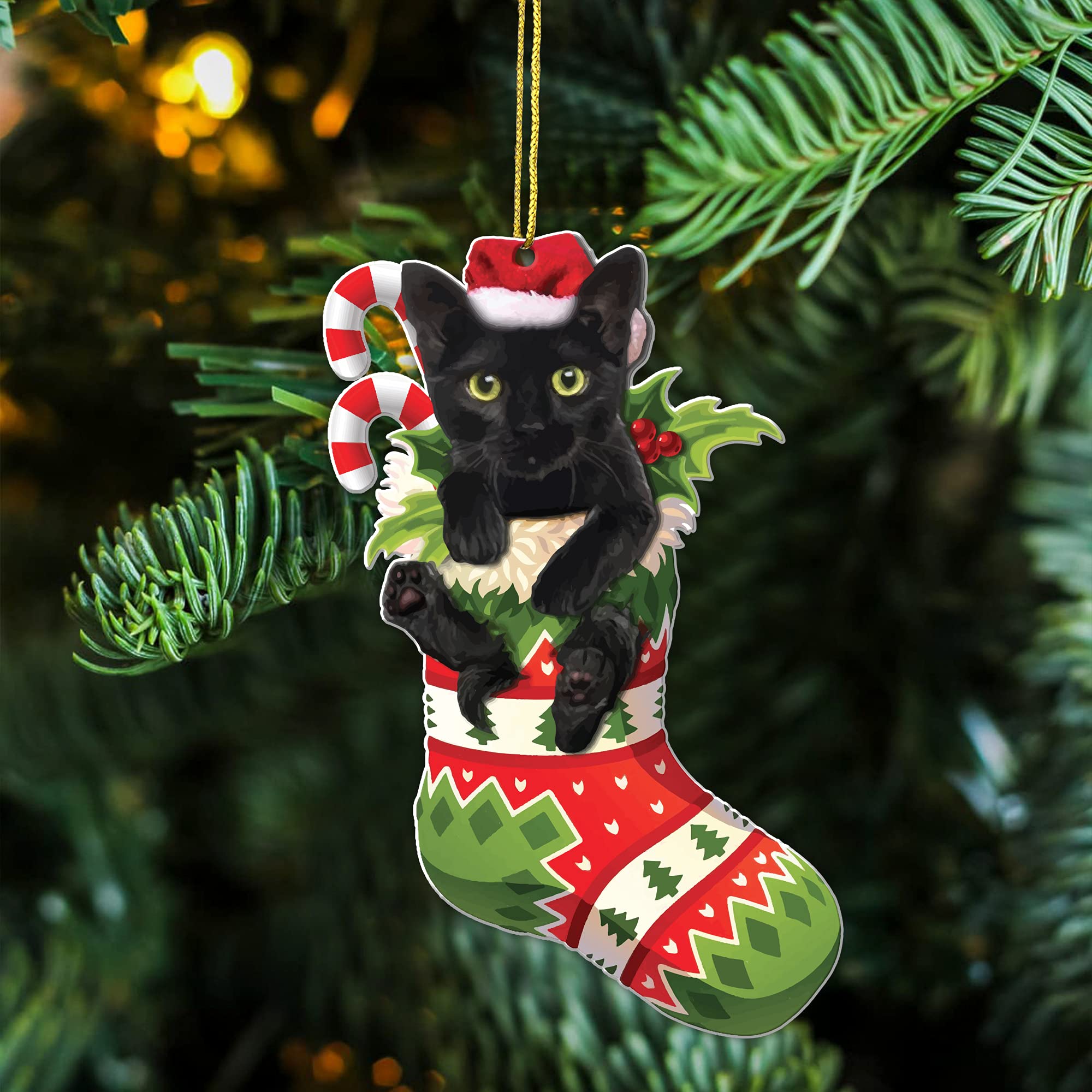 Black Cat Funny Acrylic Ornament - Hilarious Sock Design - Dark Humor Christmas Tree Decoration - 2024 Kitten Christmas Ornament