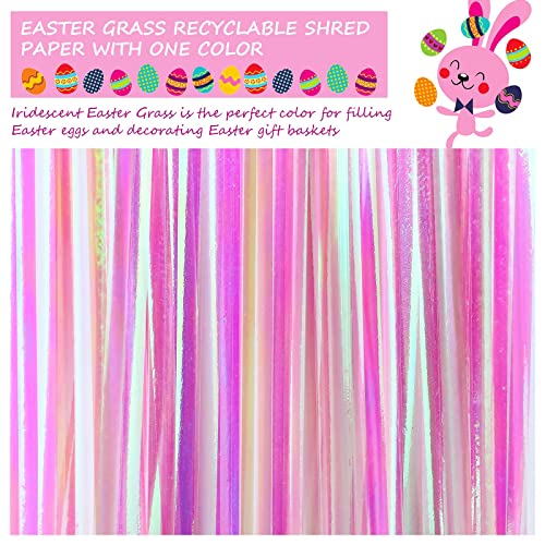 17.6 oz Easter Basket Grass Raffia Plastic Paper Shreds Craft Shredded Confetti Tissue Basket Filler for Easter Spring Party Gift Packing Decoration (Iridescent,Stylish Style)
