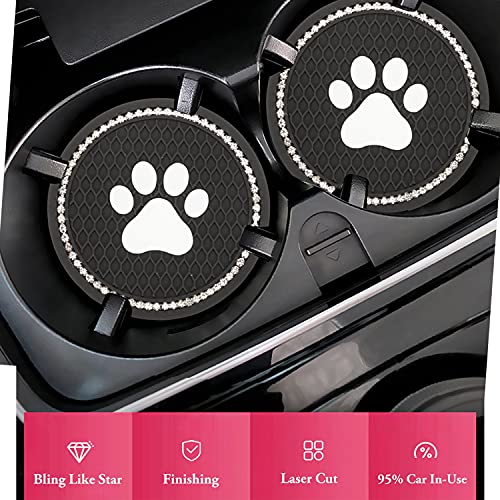 JIMAT Bling 2 Pack PAW Car Coasters for Cup Holders in Holder Set Accesories Crystal Vehicle Interior Accessories Mats Women Lady Girl 2.75in Diameter (Black) (JM-8698)