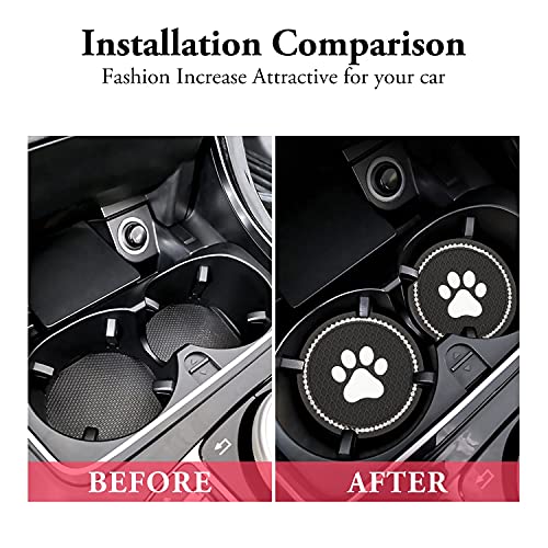 JIMAT Bling 2 Pack PAW Car Coasters for Cup Holders in Holder Set Accesories Crystal Vehicle Interior Accessories Mats Women Lady Girl 2.75in Diameter (Black) (JM-8698)