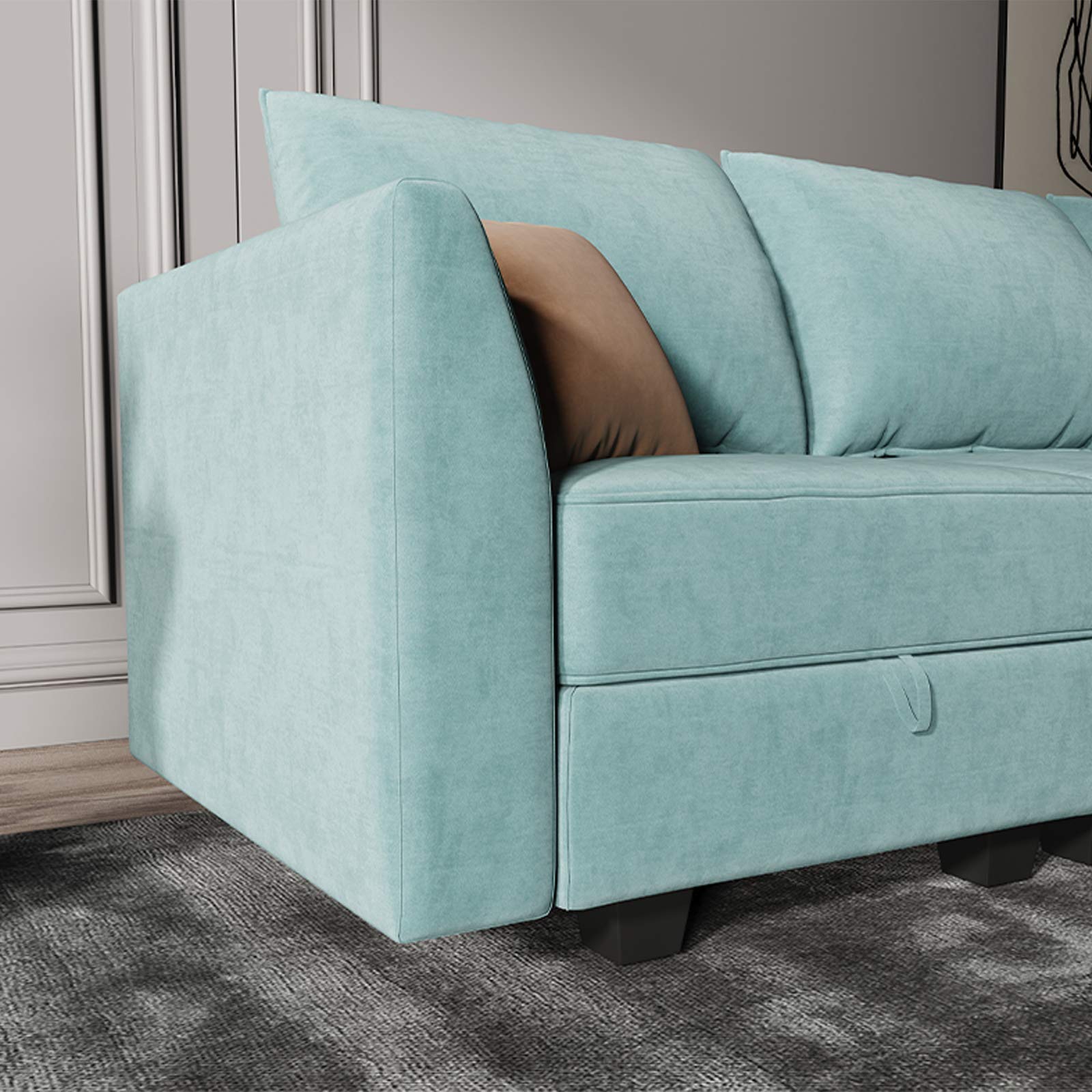 HONBAY Modern Fabric Living Room Furniture Sets 3 Pieces Sofa Loveseat and Armchair Set Modular Sofa Sectional Couch Set in Aqua Blue