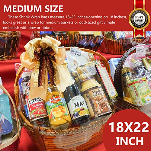 Morepack Shrink Wrap Basket Bags,10 Pieces 18x22 Inches Clear PVC Shrink Wrap Bags for Gift Basket
