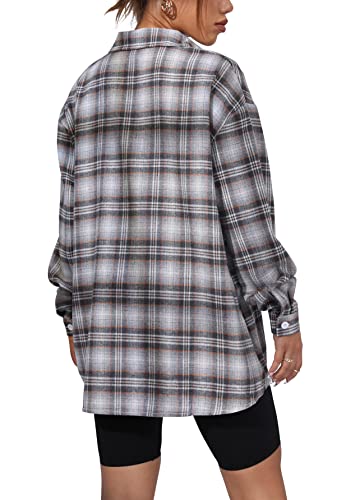 LYANER Women's Long Sleeve Plaid Collar Button Down Boyfriend Shirt Blouse Top Grey 3X-Large