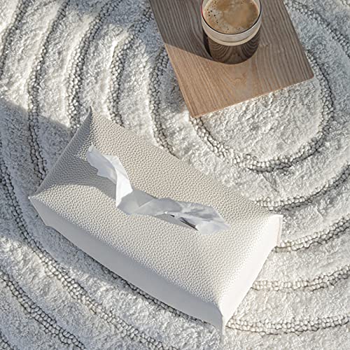 GOODSDECO PU Leather Tissue Box Cover Rectangle - Modern Tissue Box Holder Organaizer for Home Office Bathroom Car, Pastel Organaizer (White)