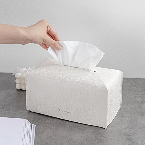 GOODSDECO PU Leather Tissue Box Cover Rectangle - Modern Tissue Box Holder Organaizer for Home Office Bathroom Car, Pastel Organaizer (White)