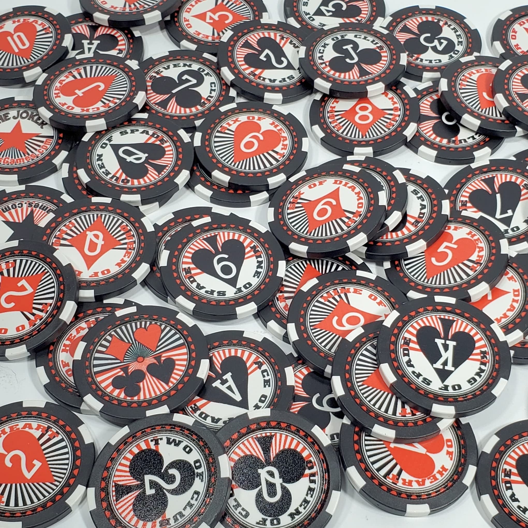 Poker Chip Cardians with Playing Cards Printed on Them - Perfect for Poker Runs - Includes Standard 52 Cards with 2 wilds & 1 Double Back