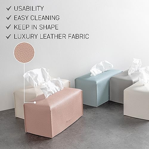 GOODSDECO PU Leather Tissue Box Cover Rectangle - Modern Tissue Box Holder Organaizer for Home Office Bathroom Car, Pastel Organaizer (White)