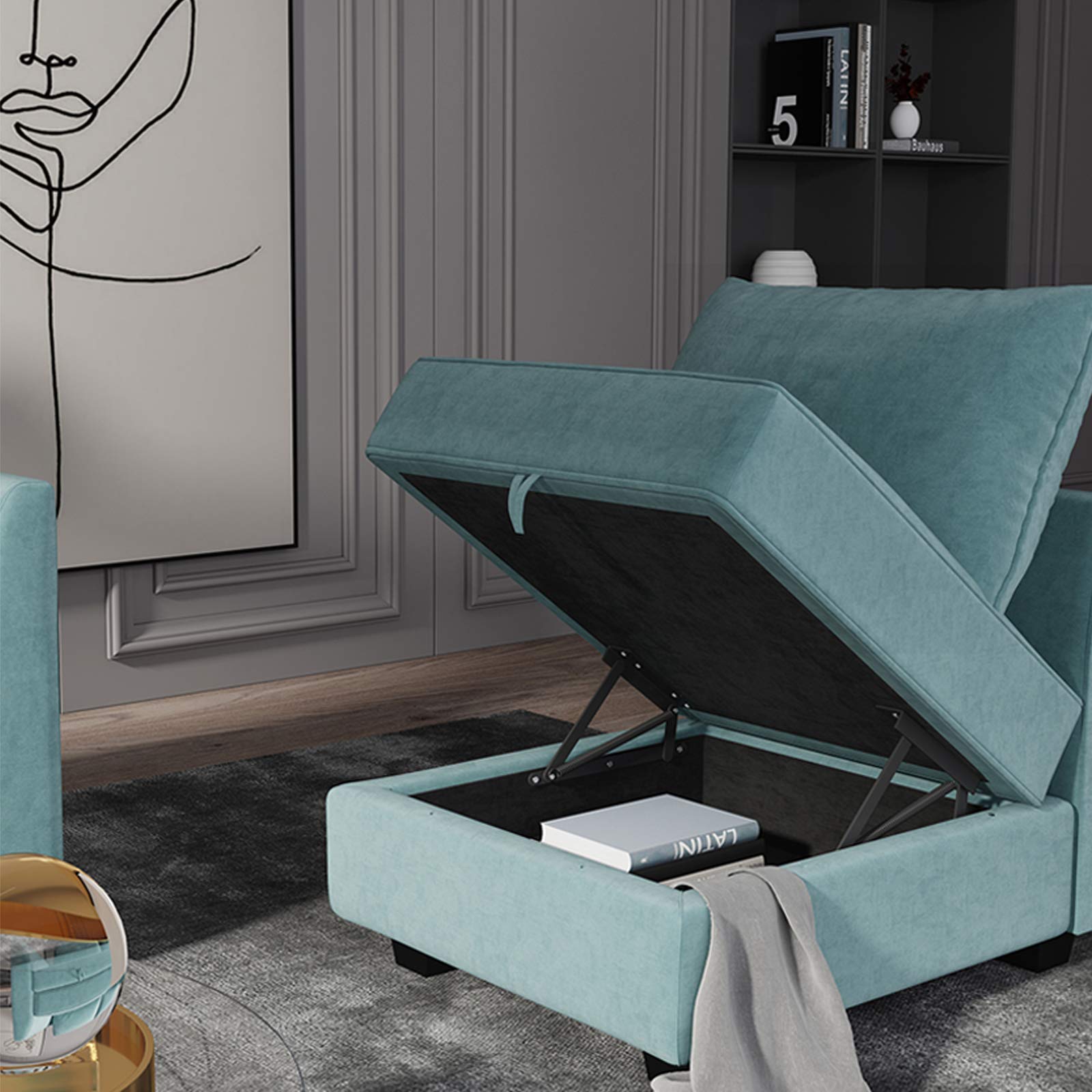 HONBAY Modern Fabric Living Room Furniture Sets 3 Pieces Sofa Loveseat and Armchair Set Modular Sofa Sectional Couch Set in Aqua Blue