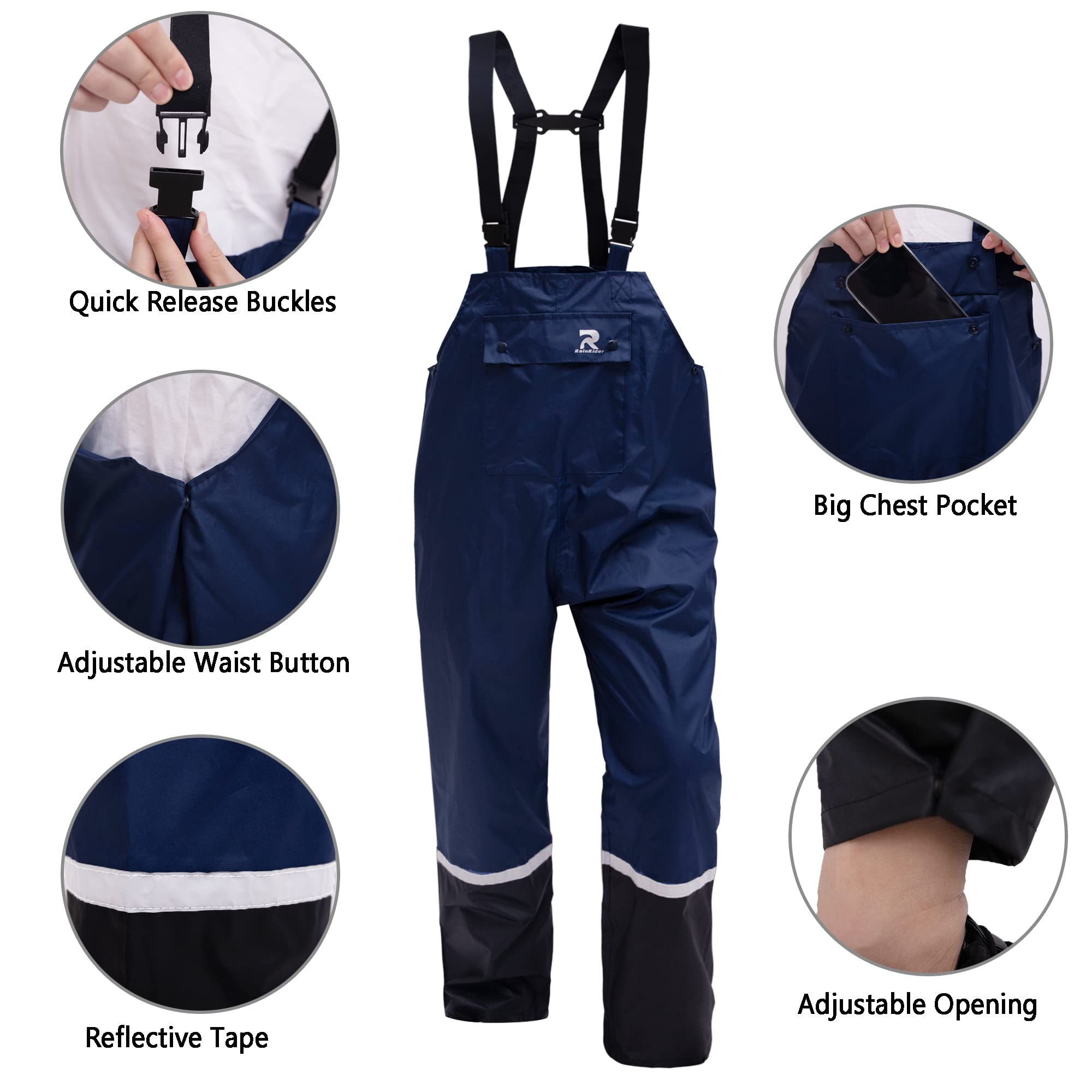 RainRider Rain Suits for Men Women Waterproof Hi-Vis Rain Gear Durable Oxford Rain Jacket Coat with Pants(Navy,M)