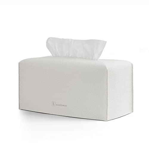 GOODSDECO PU Leather Tissue Box Cover Rectangle - Modern Tissue Box Holder Organaizer for Home Office Bathroom Car, Pastel Organaizer (White)