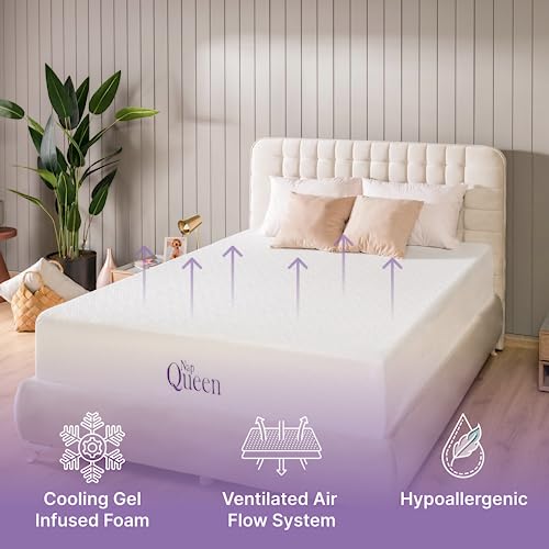 NapQueen 10 Inch Cooling Gel Full Size Medium Firm Memory Foam Mattress, Bed in a Box, White