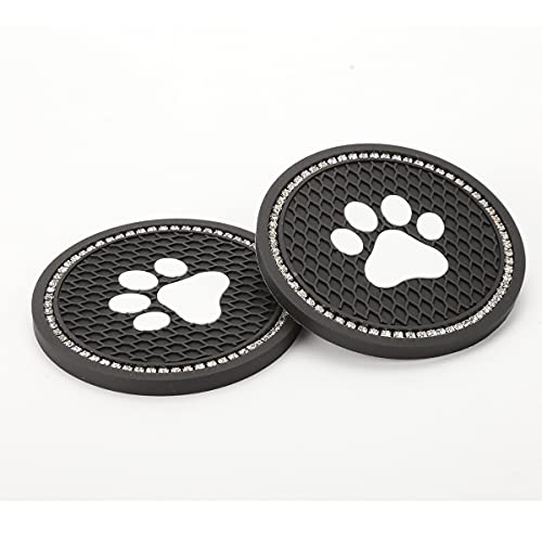 JIMAT Bling 2 Pack PAW Car Coasters for Cup Holders in Holder Set Accesories Crystal Vehicle Interior Accessories Mats Women Lady Girl 2.75in Diameter (Black) (JM-8698)