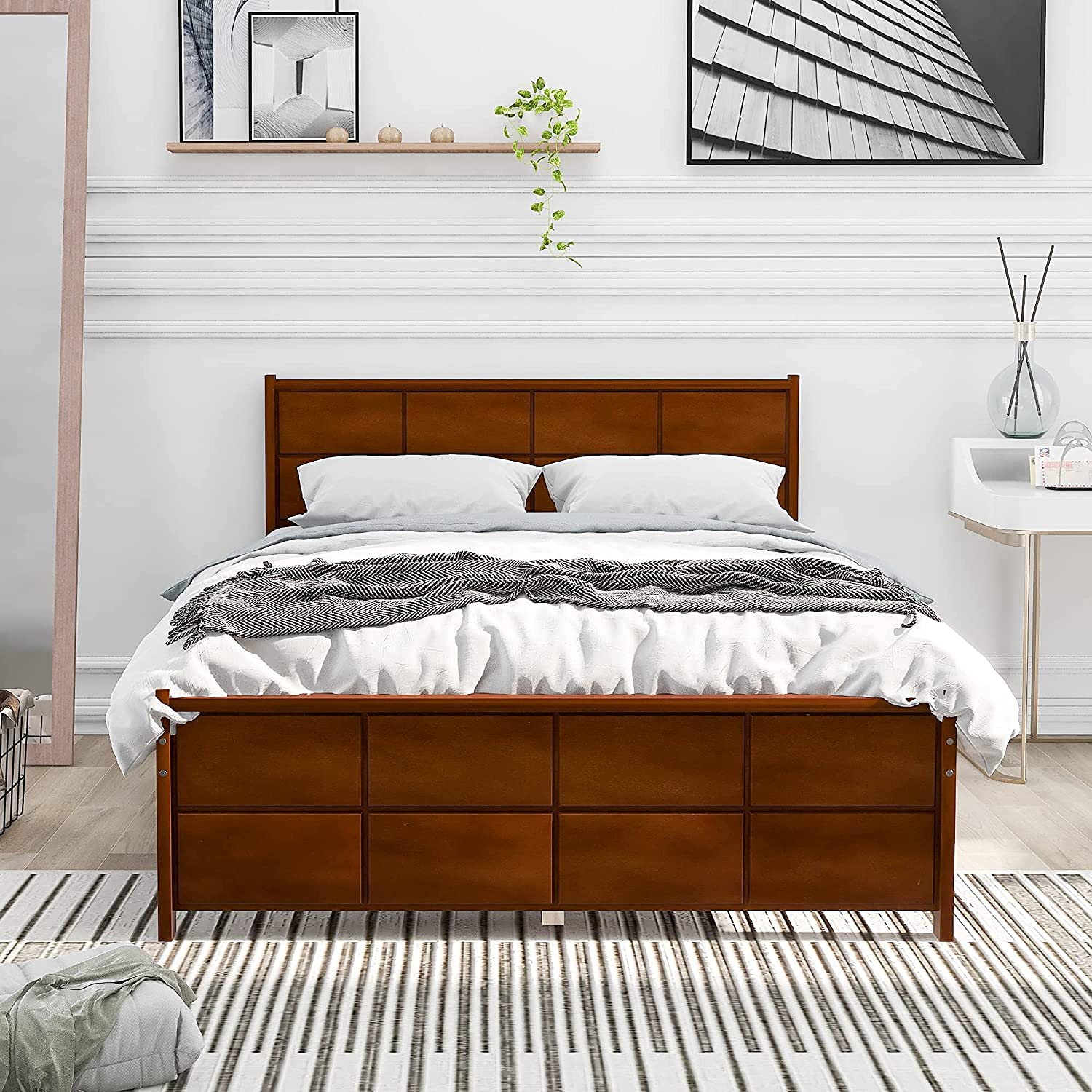STP-Y Twin Size Platform Bed, Wood Platform Bed Frame with Headboard and Footboard, Solid Wood Legs, Wood Slats Support, No Box Spring Needed, Easy Assembly, Platform Bed Frame for Kids Teens Adults(W