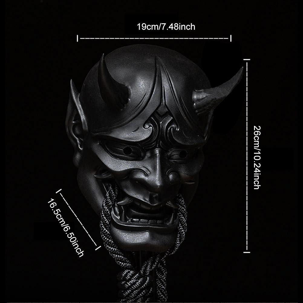 Boxwizard Samurai Oni Mask, Japanese Cosplay Latex Mask Anime Face Cover Ghostface Mask for Halloween Party (Black)