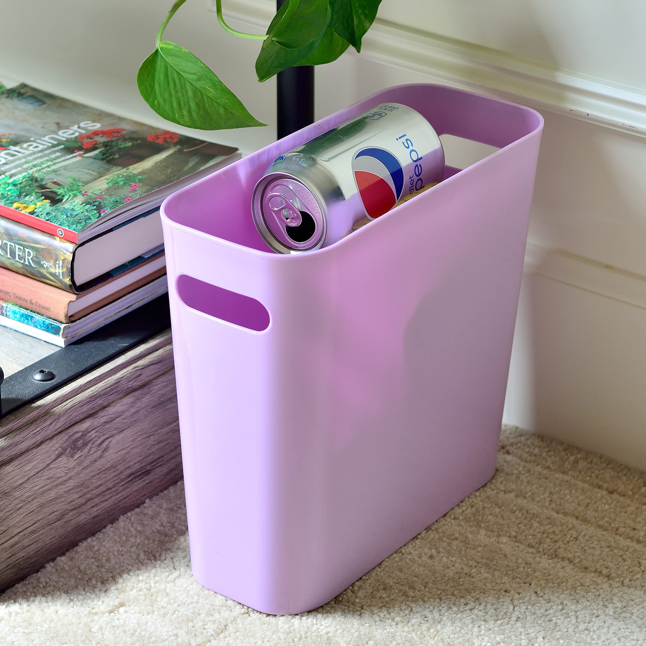 Youngever 1.5 Gallon Slim Trash Can, Plastic Garbage Container Bin, Small Trash Bin with Handles for Home Office, Living Room, Study Room, Kitchen, Bathroom (1 Pack Purple)