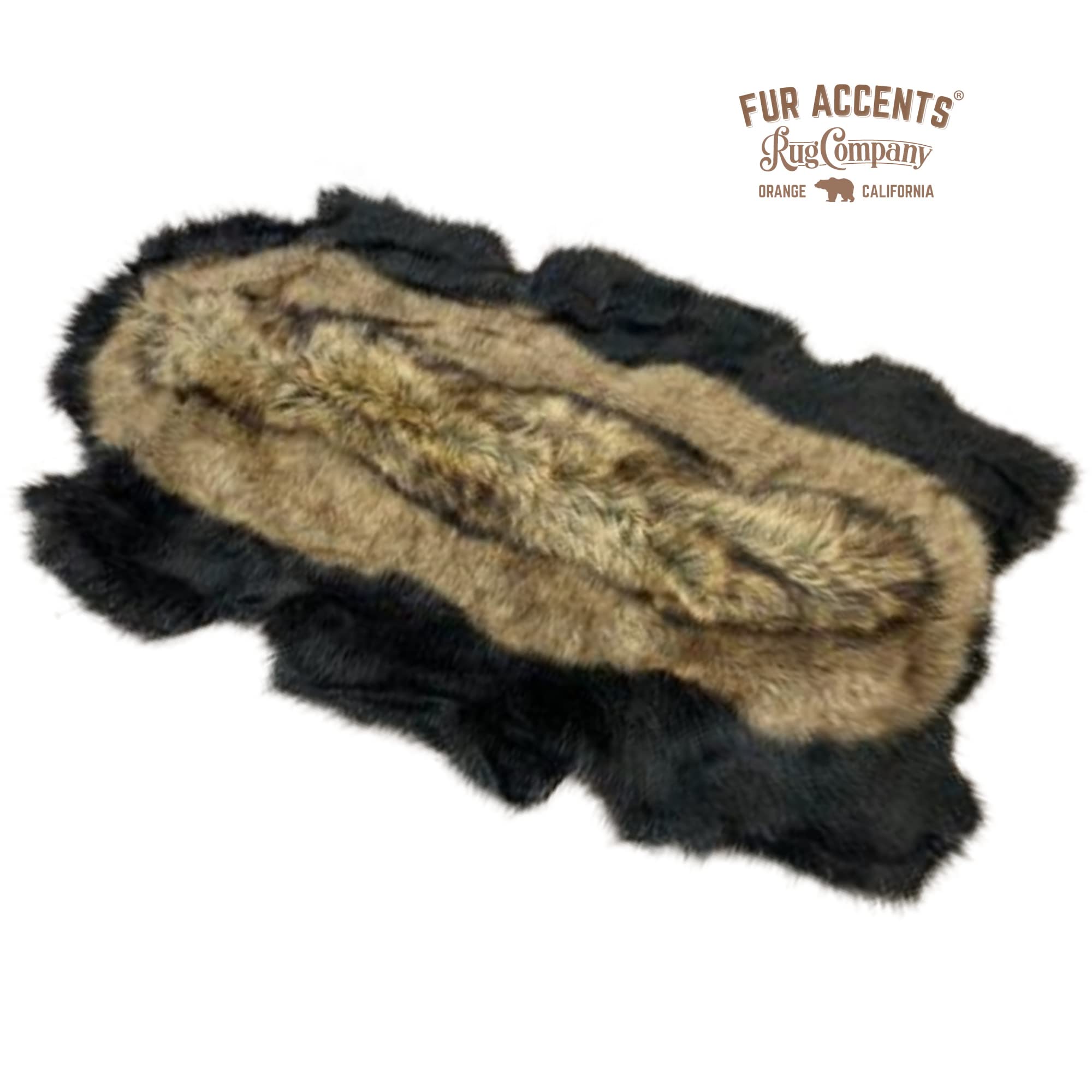 Shag Accent Rug - Golden Brown Coyote, Wolf Pieced Center Pattern, Dark Brown or Black, Luxury Soft Faux Fur Pelt Rug, Carpet